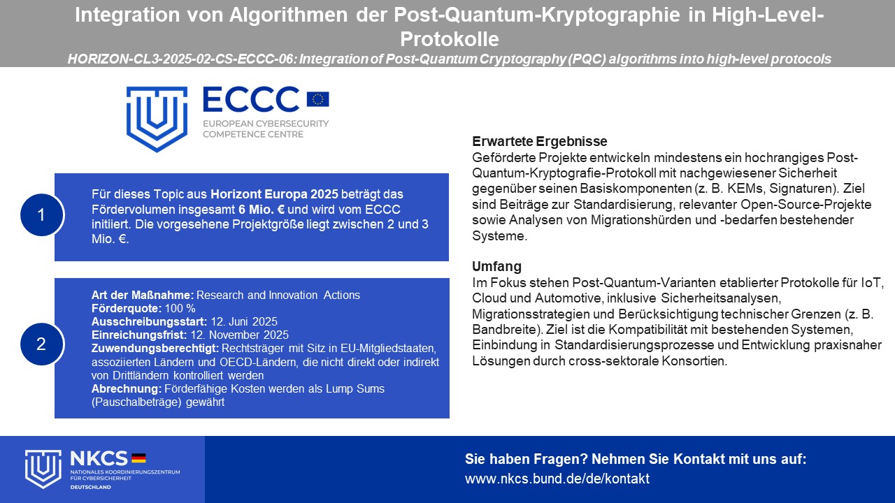 Integration of Post-Quantum Cryptography (PQC) algorithms into high-level protocols (offen)